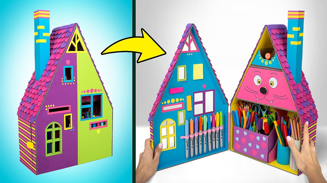 Awesome Cardboard Organizer for School Supplies - YouTube