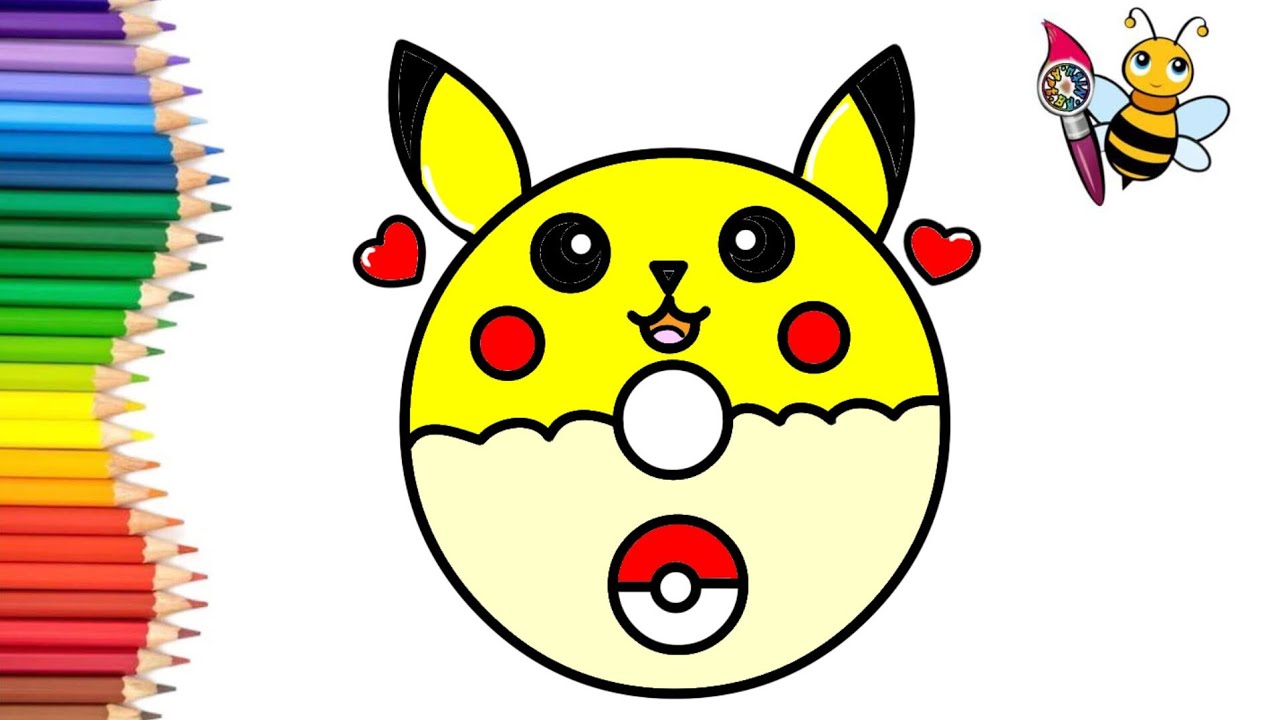 How to draw and colour a cute Pikachu Donut easily step by step - YouTube