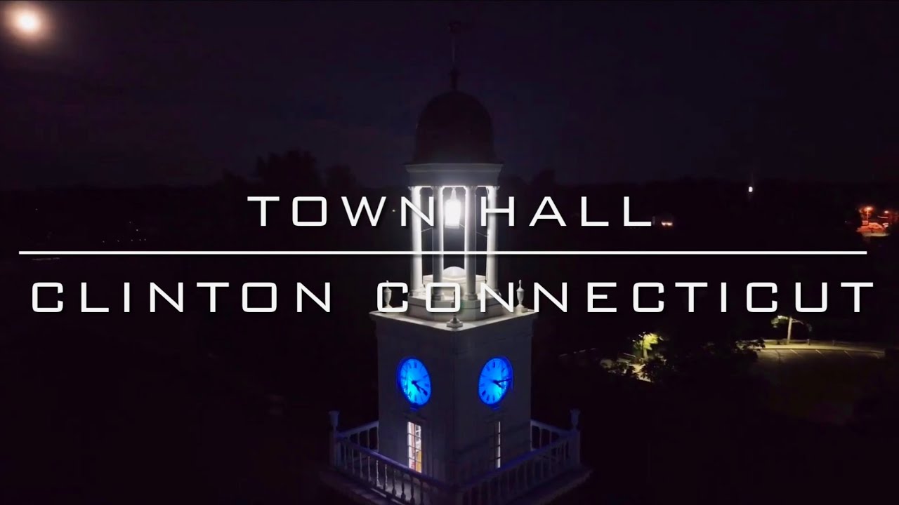 Drone UAV night video of Clinton Town Hall Clinton Connecticut - YouTube