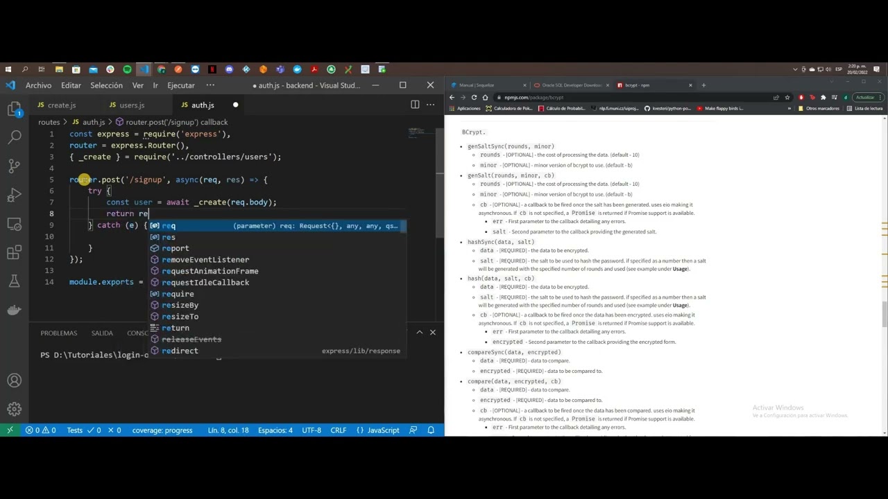 3 - login node js + oracle. Endpoint para registro de usuarios - YouTube