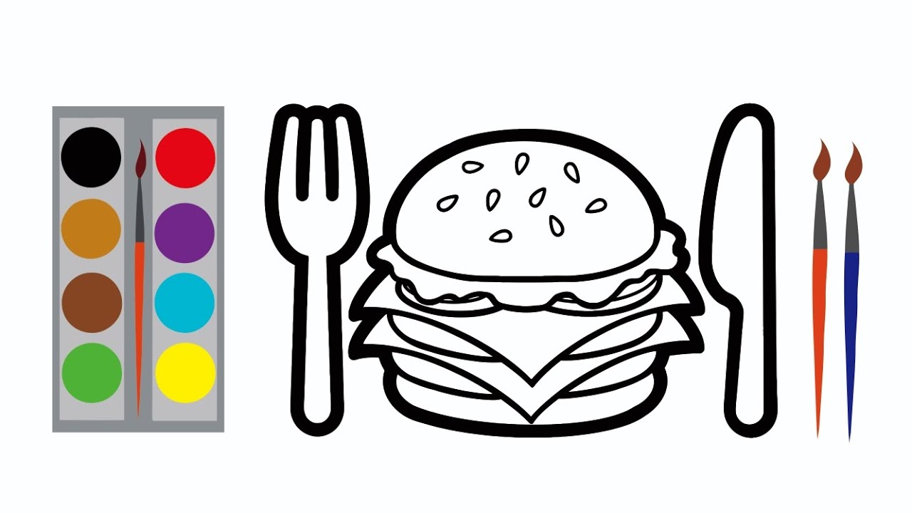 Menggambar dan Mewarnai Burger dan Peralatan Makan | how to draw and ...