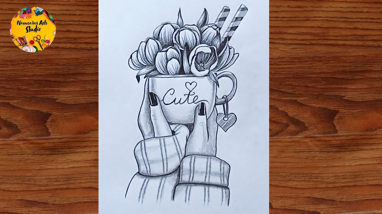 How to draw flowers in a cup | Easy flowers and cup drawing - YouTube