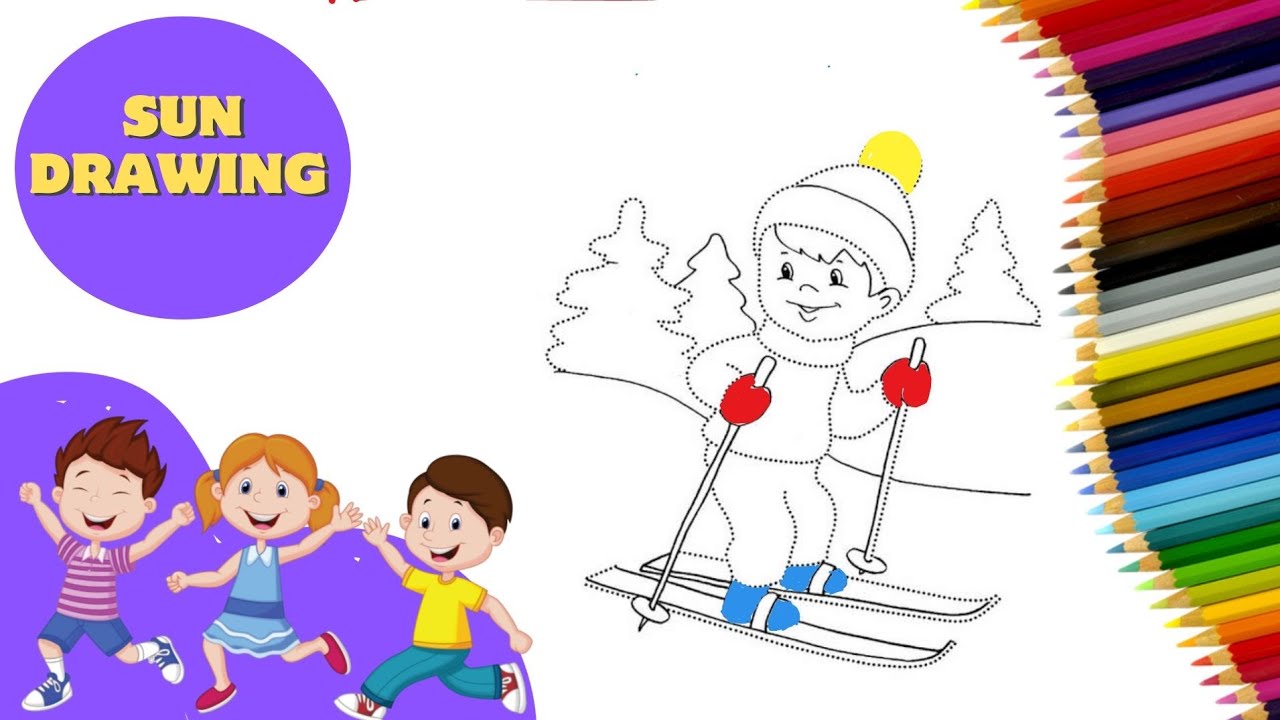 How to Draw Skiing on the Snowy Mountai Very Very Easy.#howtodraw ## ...