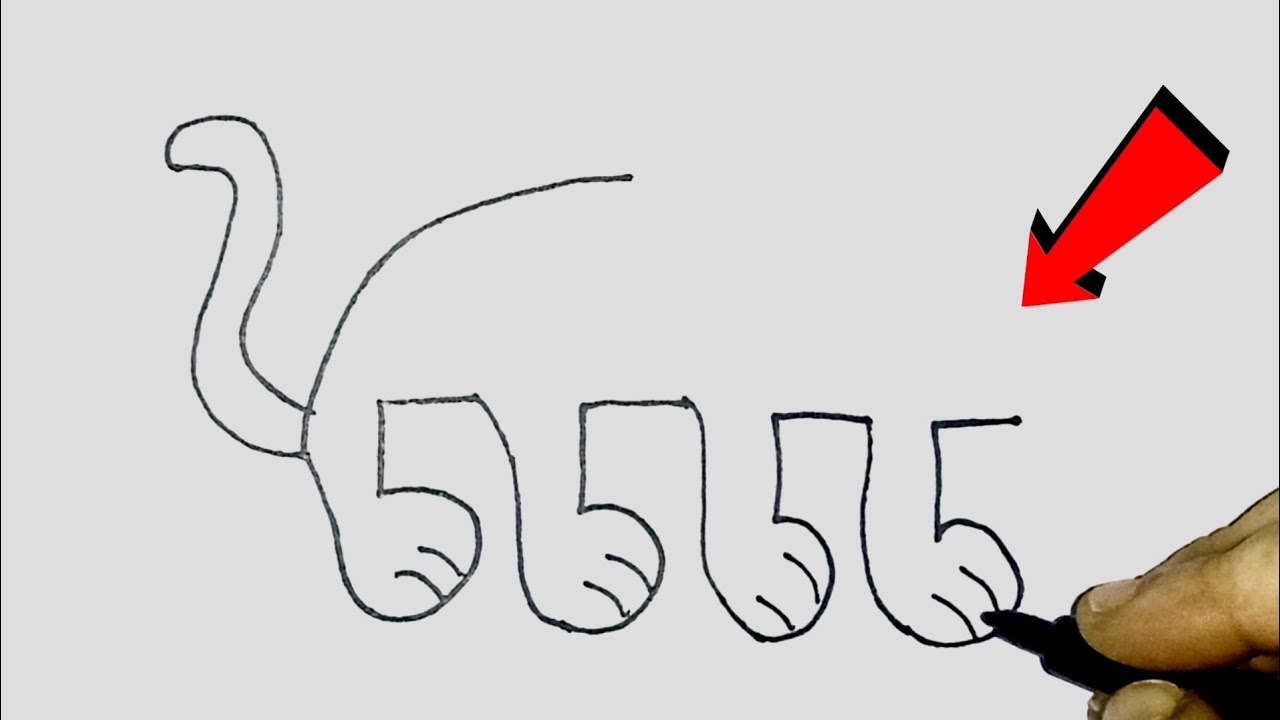 How to draw a cat from 5555 drawing / cat drawing #numberdrawing # ...