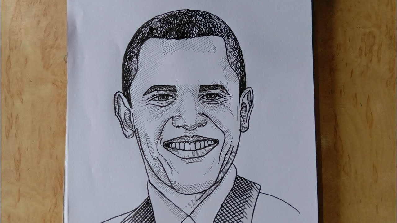 Barack Obama line drawing time lapse: How to draw - YouTube