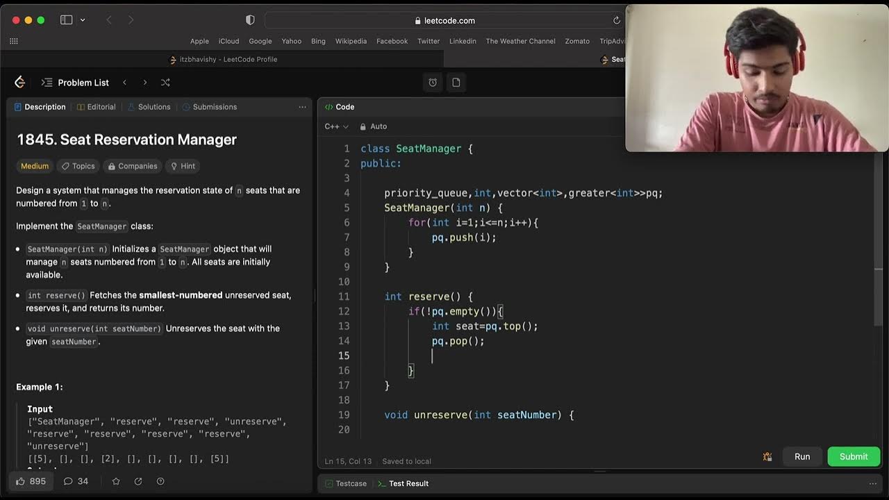 Seat Reservation Manager Leetcode 1845 🔥2075🔥 Hard Leetcoding Challenge Youtube