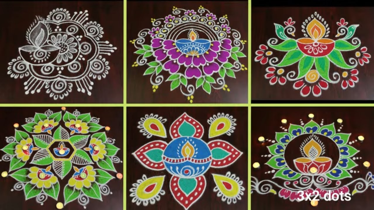 Diwali Rangoli Collections🌺Deepavali Muggulu🌺Easy Deepam Kolam🌺 ...