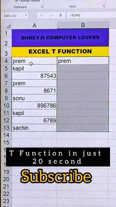 Excel interview skills | T Function in excel || #excel #exceltips #exceltricks #msexcel #shorts ...