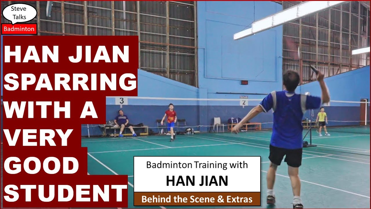 Han Jian sparring with a very good student - Badminton Training with ...