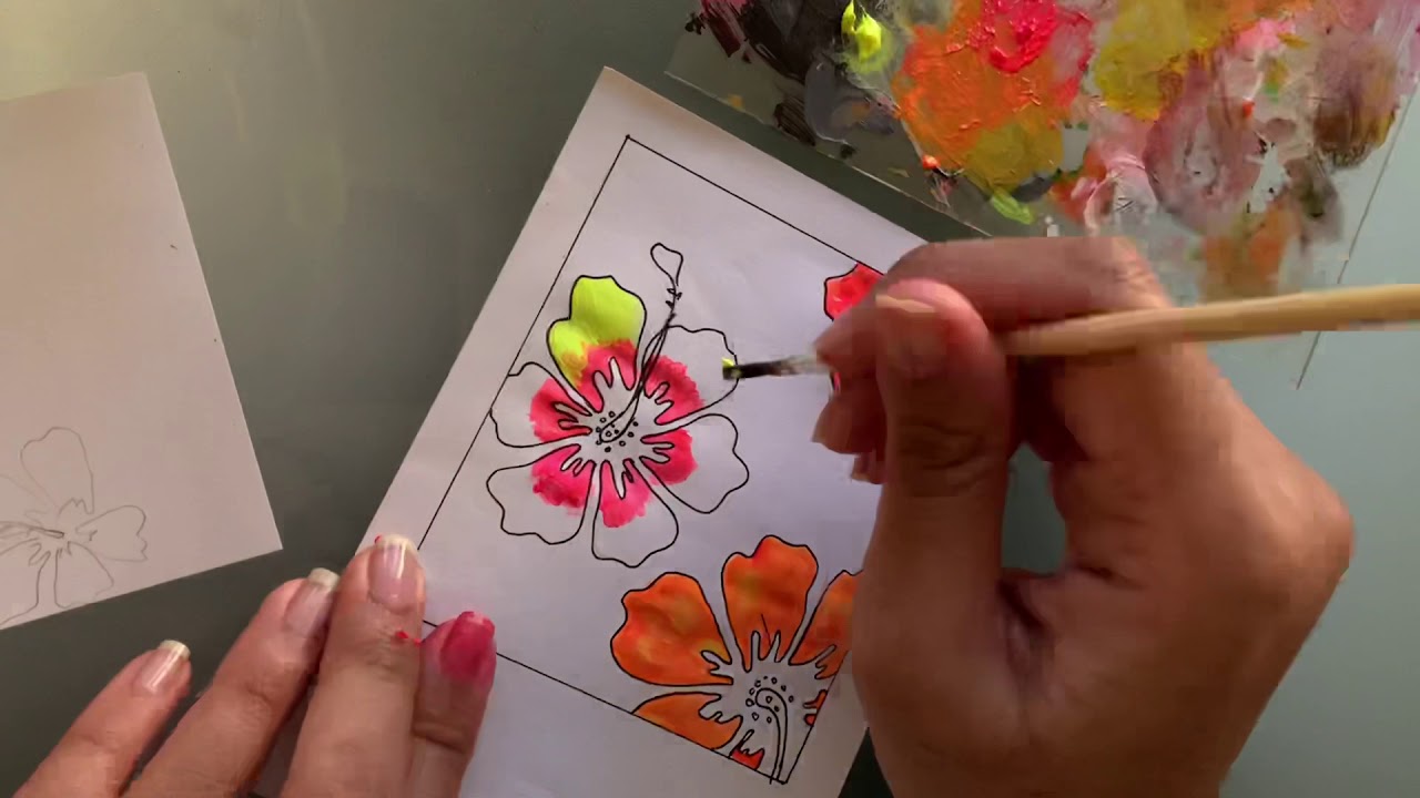 3 Polaroid flower paintings - watercolor and acrylic - YouTube