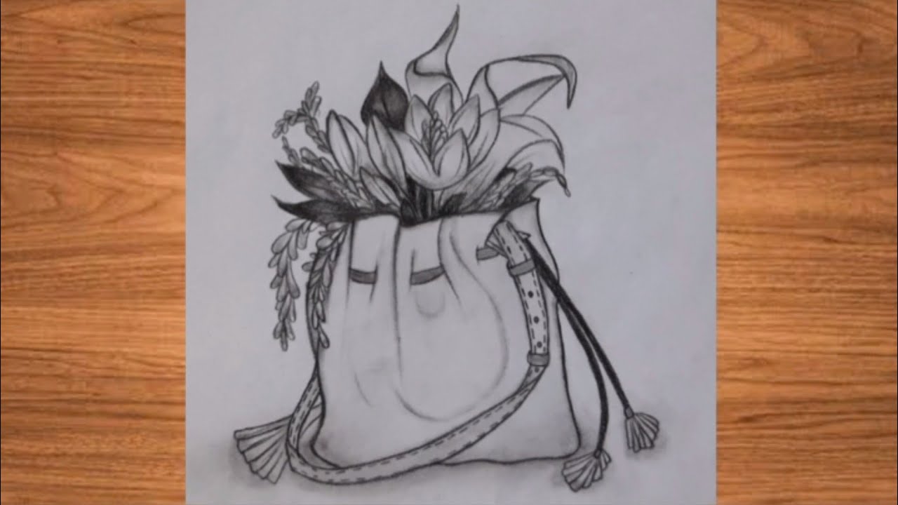How to draw flowers in a bag || Step by step tutorial || Easy drawing ...