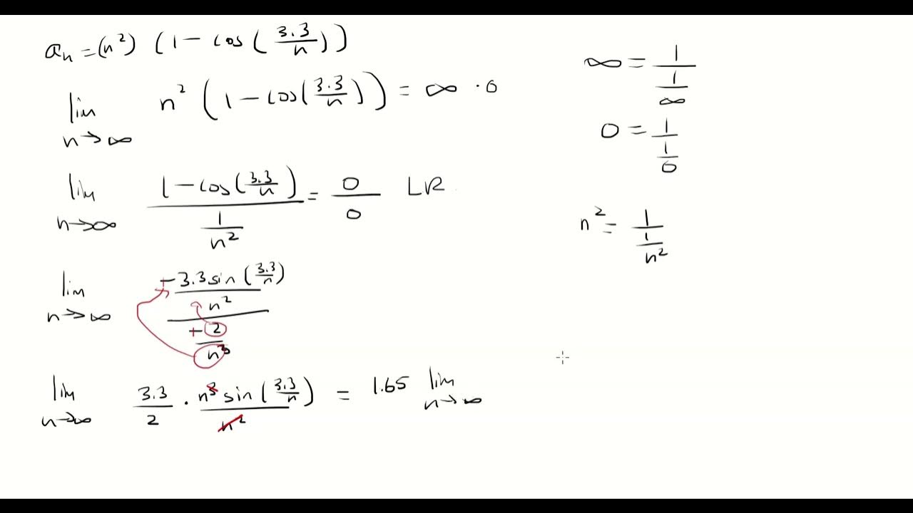 Find the limit of the sequence whose terms are given by a_n=(n^2)(1-cos(3.3/n)) - YouTube