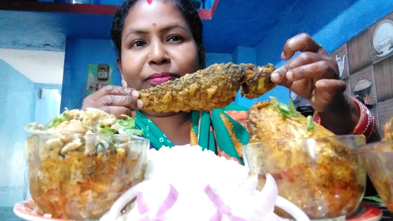 Eating Rice, Egg Bhujia, Pohoda Macha Jhol, prawn Chincheda, Fish Head ...