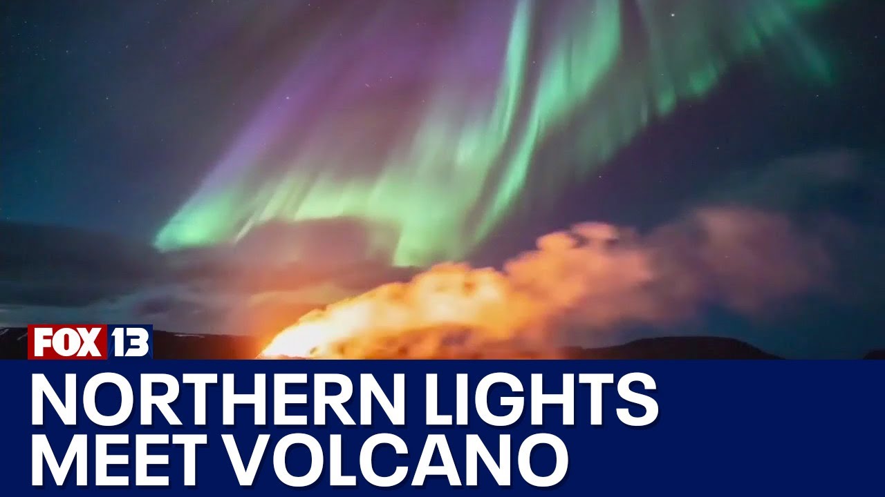 Northern lights shine over Iceland's erupting volcano | FOX 13 Seattle ...