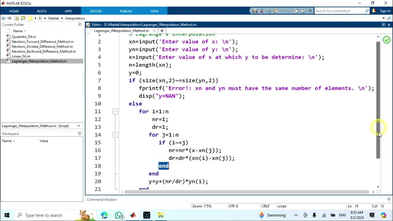 Lagrange's Interpolation || Using MatLab || - YouTube