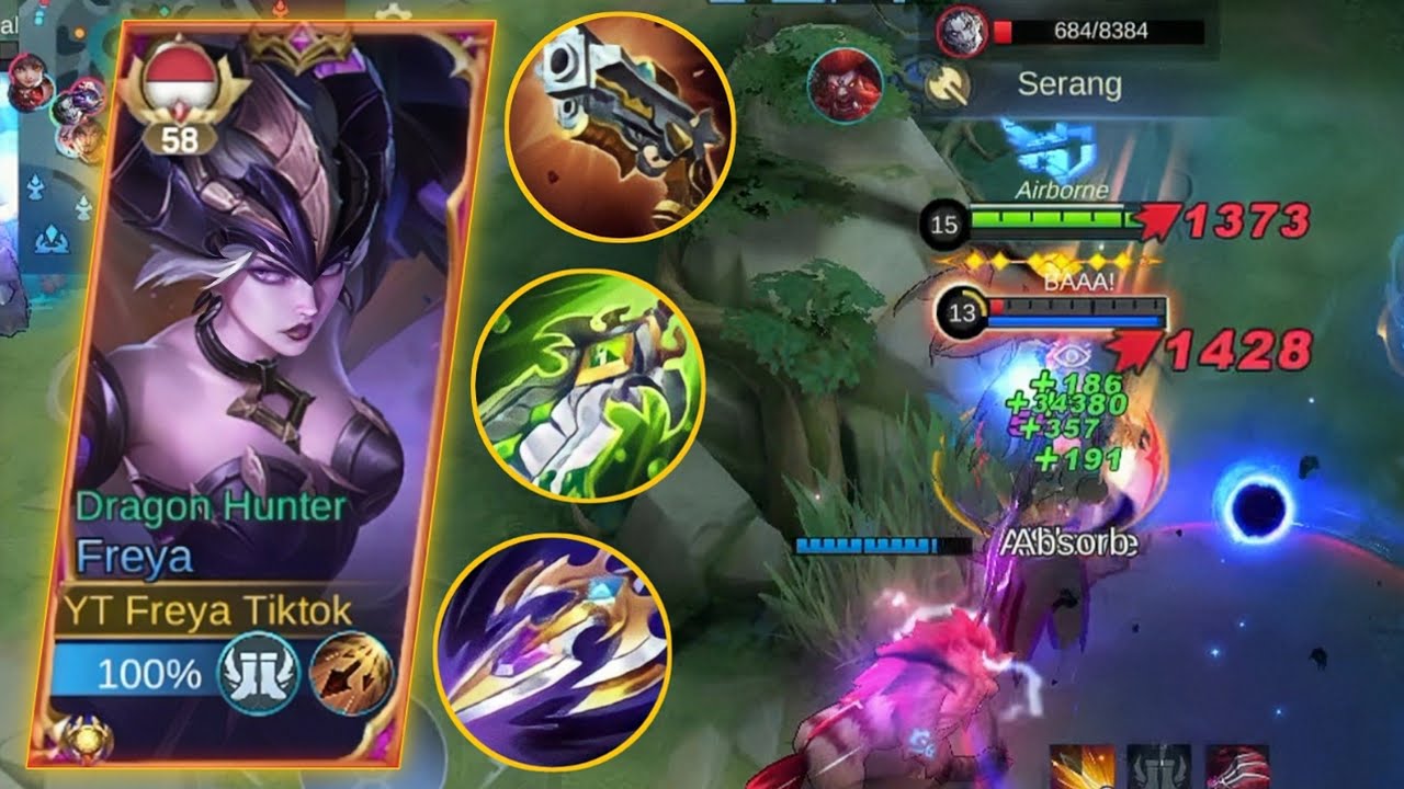 GAMEPLAY BAR" FREYA LATE GAME FULL BUILD DAMAGE VS YU ZHONG KING ...