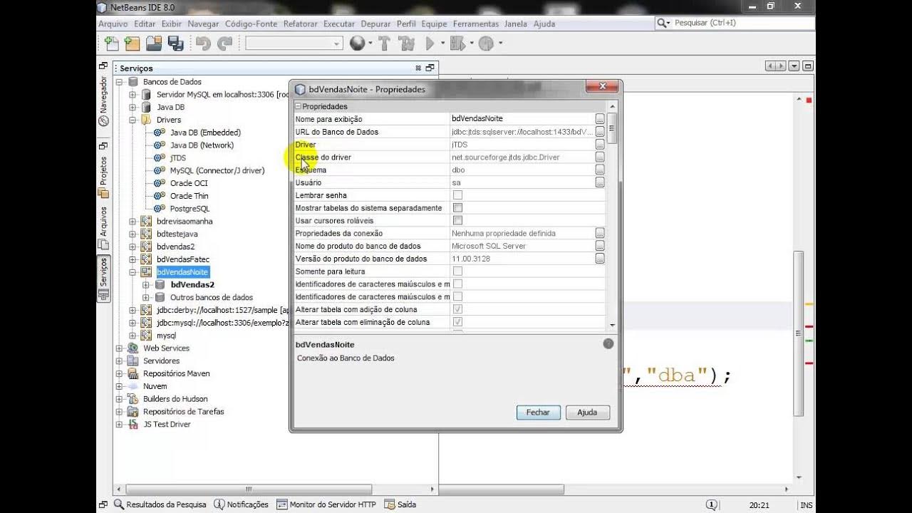 Criando a classe Conexão em Java no NetBeans com jTDS e SQL Server - YouTube