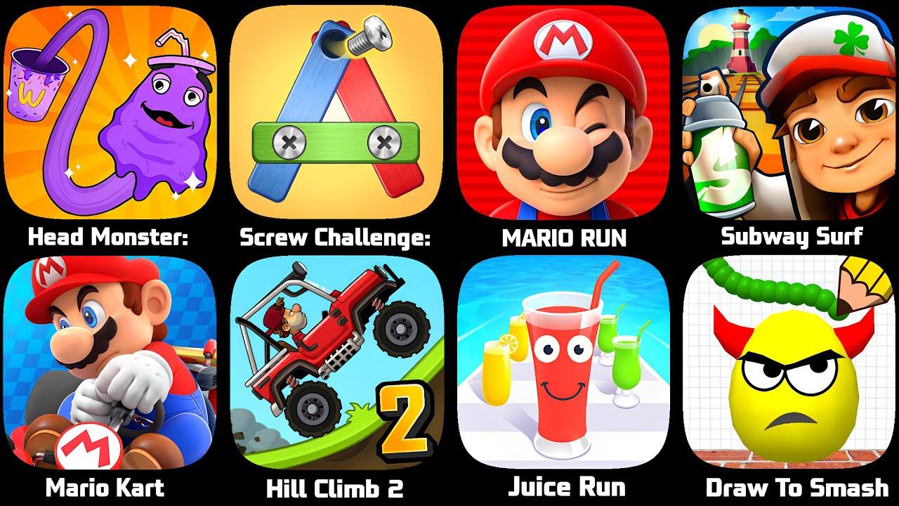 Super Mario Bros,Screw Challenge,Subway Surf,Juice Run,Daw To Smash,Hcr ...