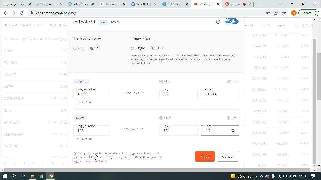How to Create GTT sell Order in Zerodha withou CDSL Authentication - YouTube