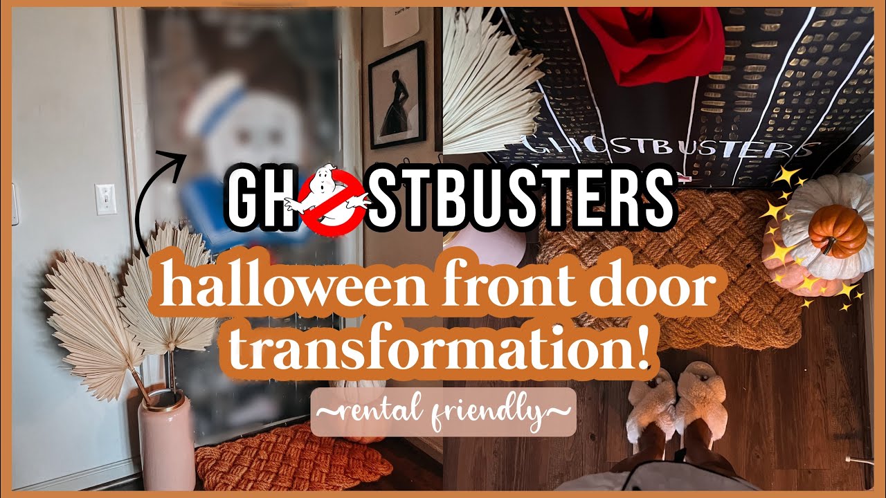 HALLOWEEN FRONT DOOR DIY + DECOR 🎃Ghostbusters Inspired|Renter Friendly ...