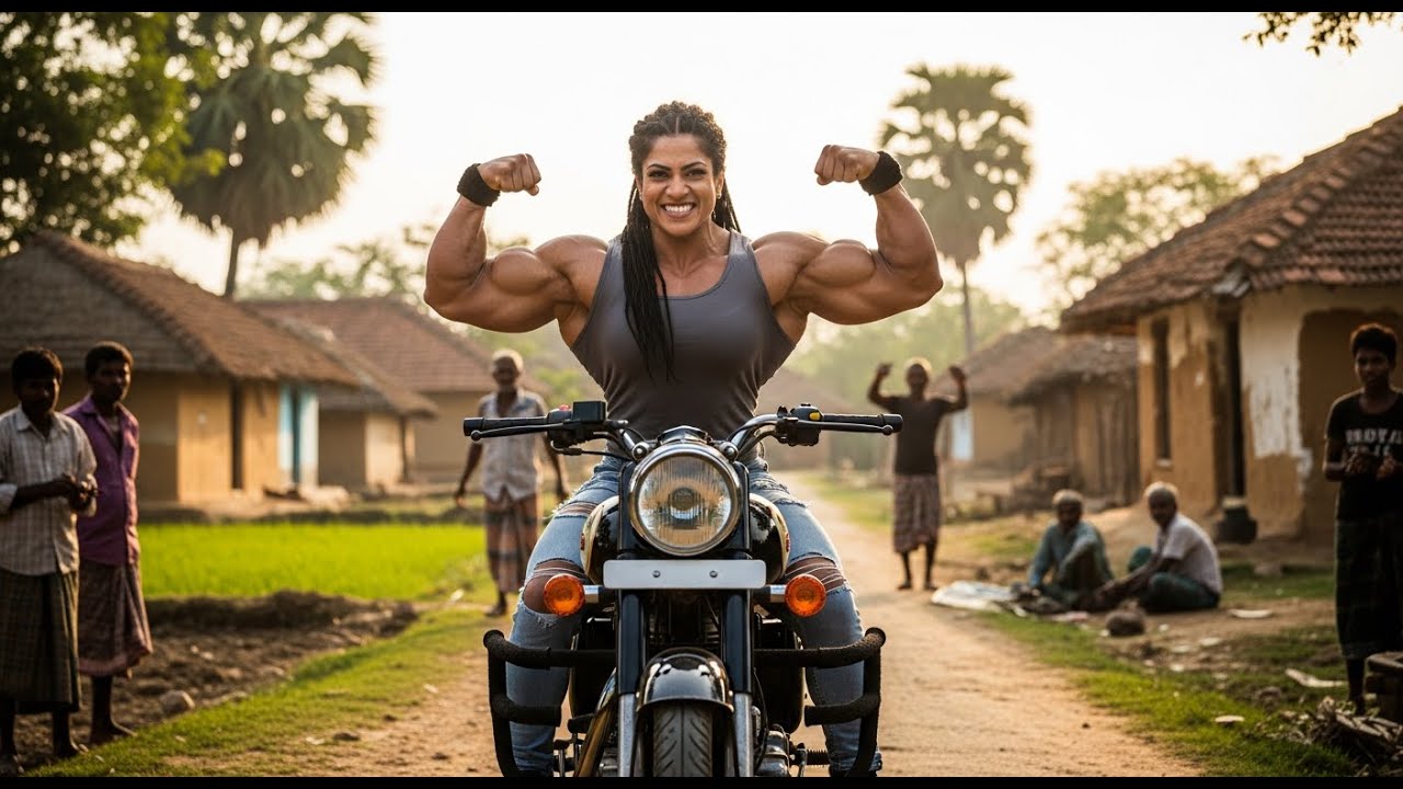 the female bodybuilder who loves to ride motorcycle - YouTube