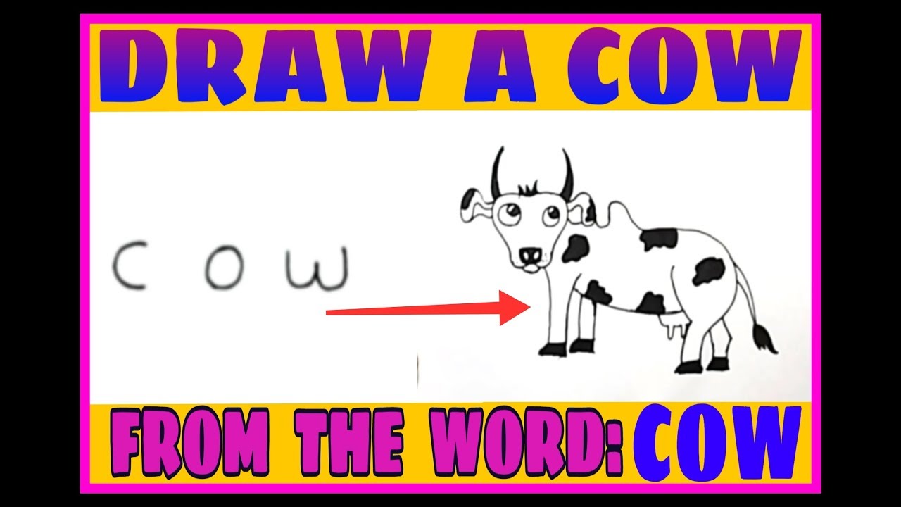 Draw a cow from word cow | how to draw cow using word cow | word ...