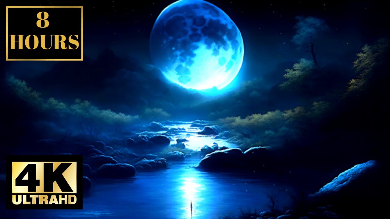 Full Moon Night Blue Water Wallpaper Screensaver Background With ...