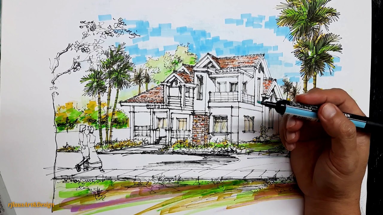 How to Draw a House in Two Point Perspective: Two Storey Tradditional ...