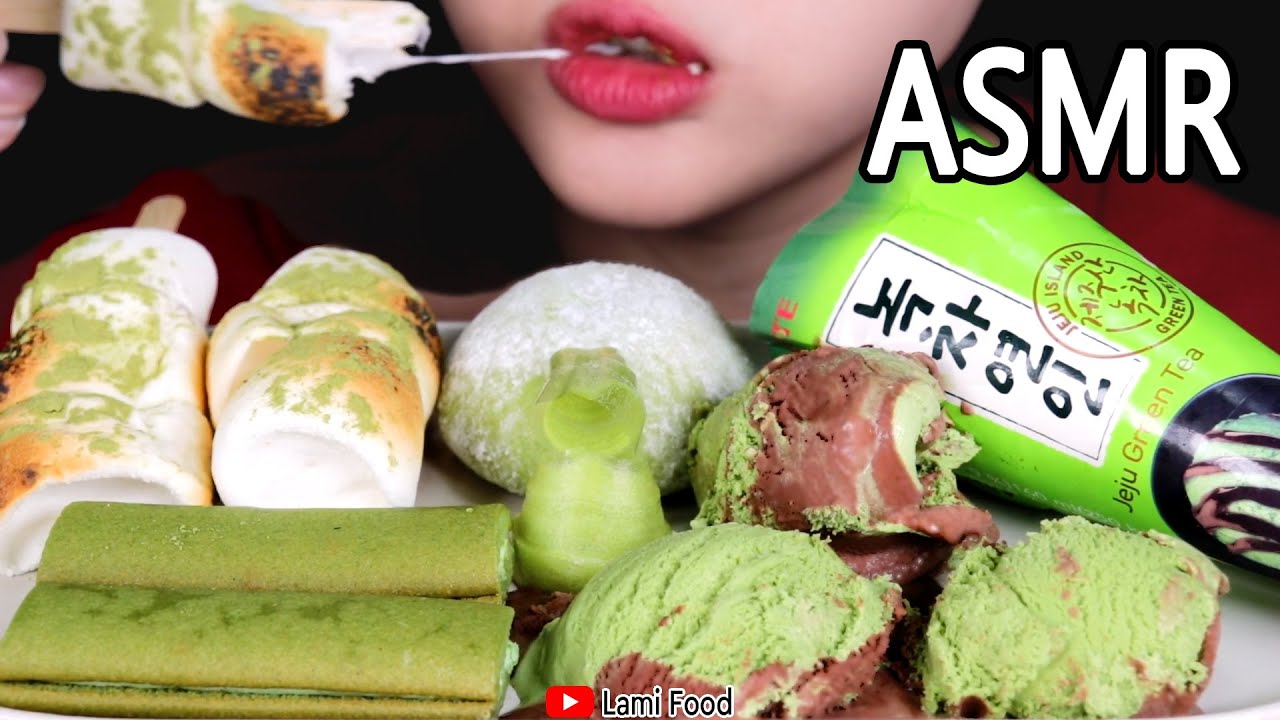 GREEN TEA FOOD ASMR DESSERT EATING SOUNDS | 녹차 디저트 | 咀嚼音 | 抹茶デザート - YouTube