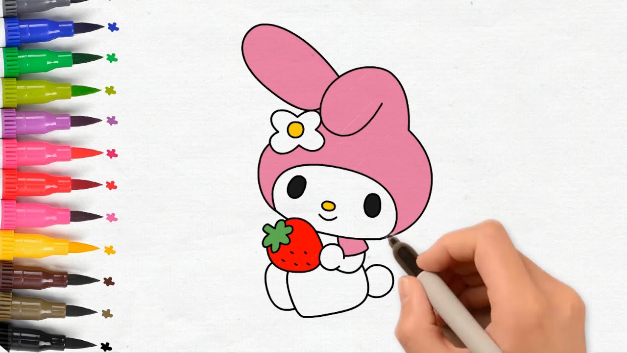 How To Draw My Melody Easy 🖍🌈🐰🍓| Sanrio Drawing For Kids - YouTube