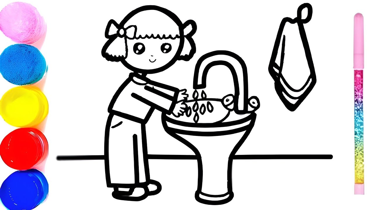 How to draw a girl face washing step by step|| girl face washing ...