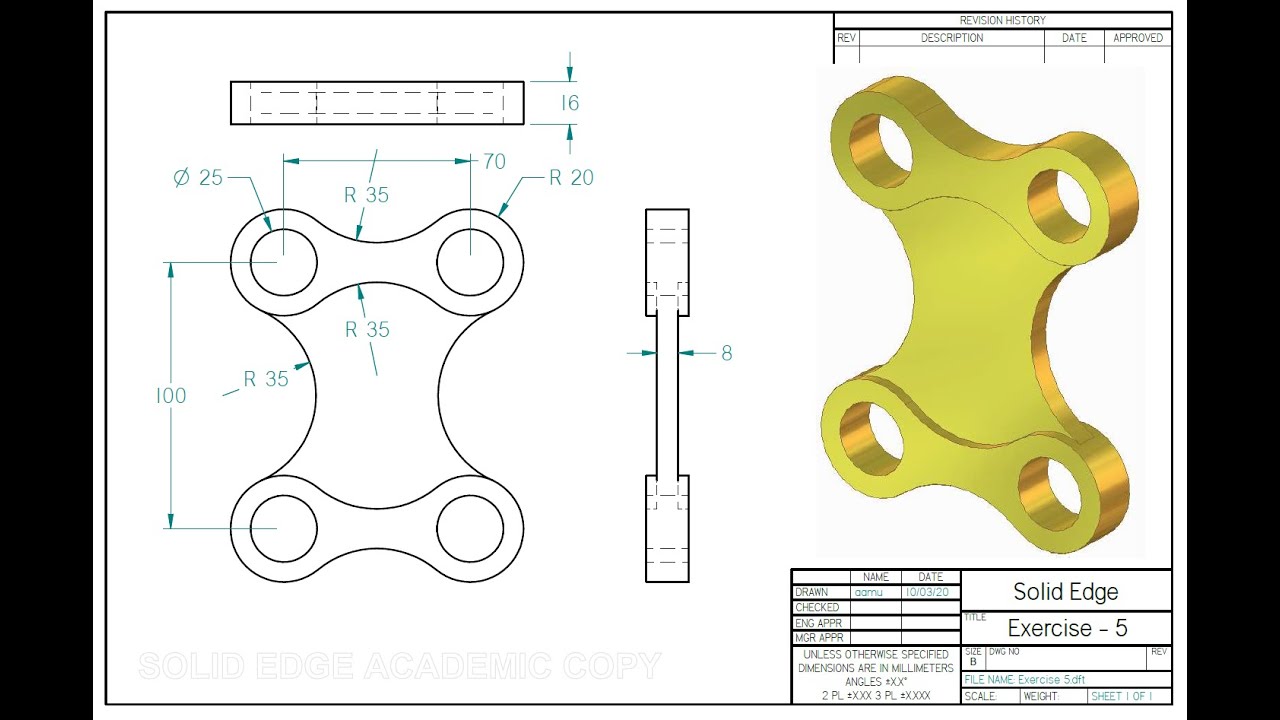 Learning Solid Edge – Exercise 5 (editing parts and draft sheets in a ...