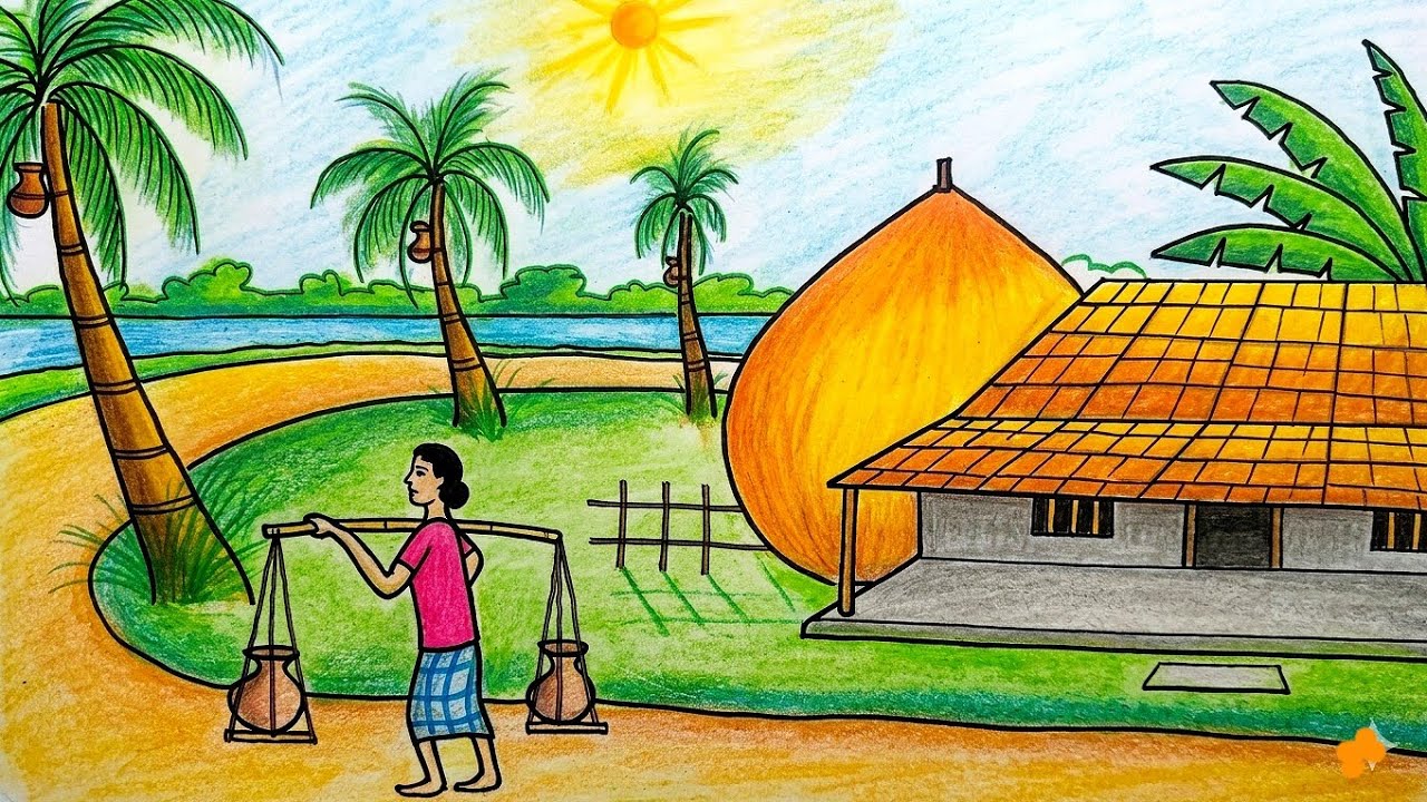 How to draw a Winter morning | Winter season drawing | শীতকালীন দৃশ্য ...