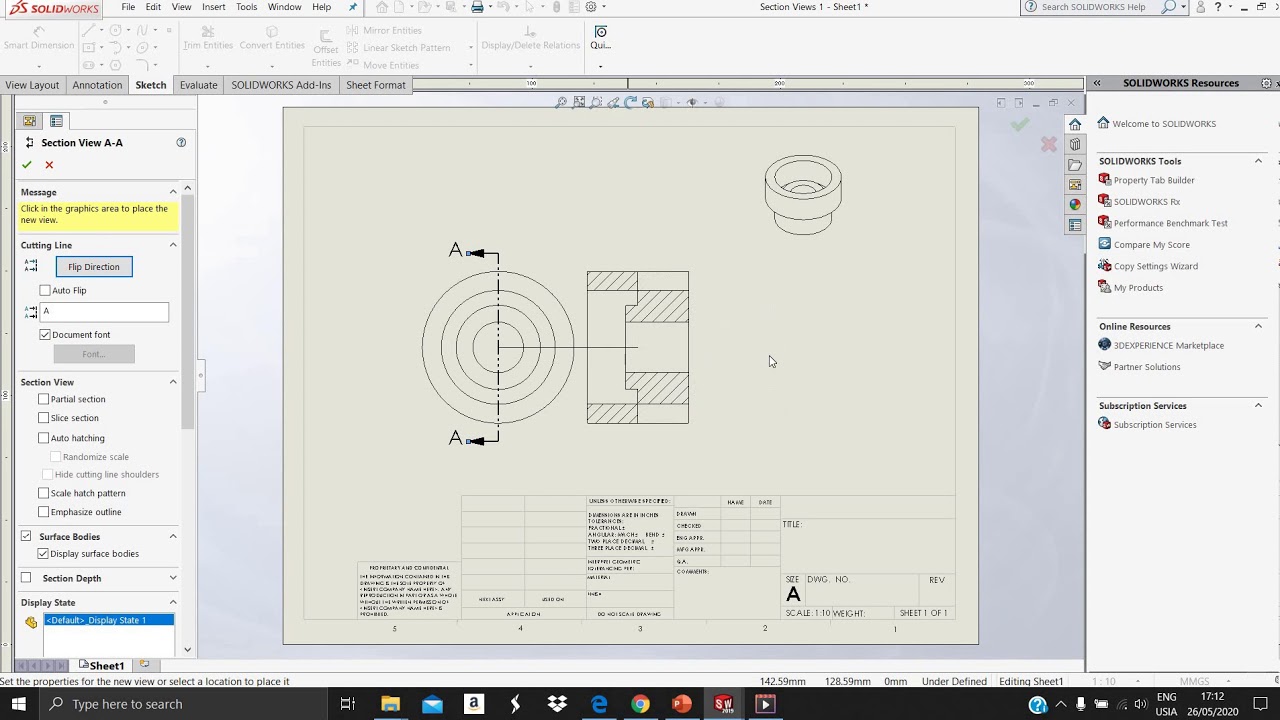 section view Lect 11 , Solidworks Drawing Tool بالعربي - YouTube