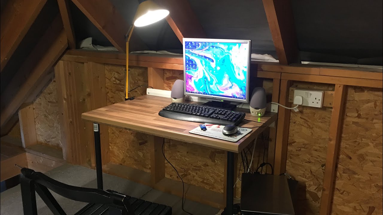 DIY desk in attic - YouTube