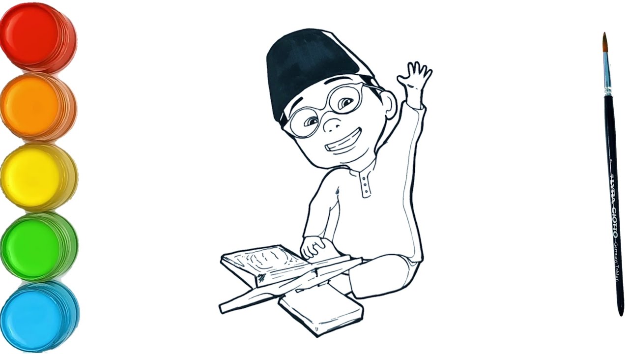 Menggambar dan Mewarnai Ehsan sedang belajar mengaji | Upin & Ipin ...