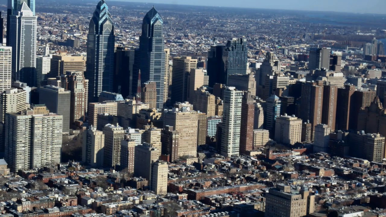 Aerial establishing shot of Philadelphia skyline - YouTube