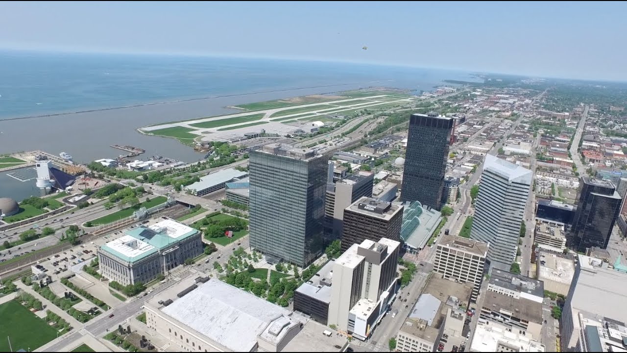 Aerial view of Cleveland from the top of Key Tower - Looking in all ...