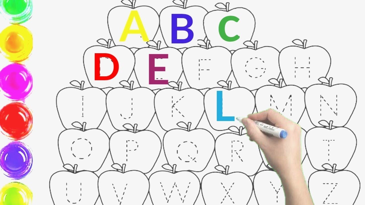 abcd, abcde, a to z tracing alphabets practice, a for apple, b for ball ...