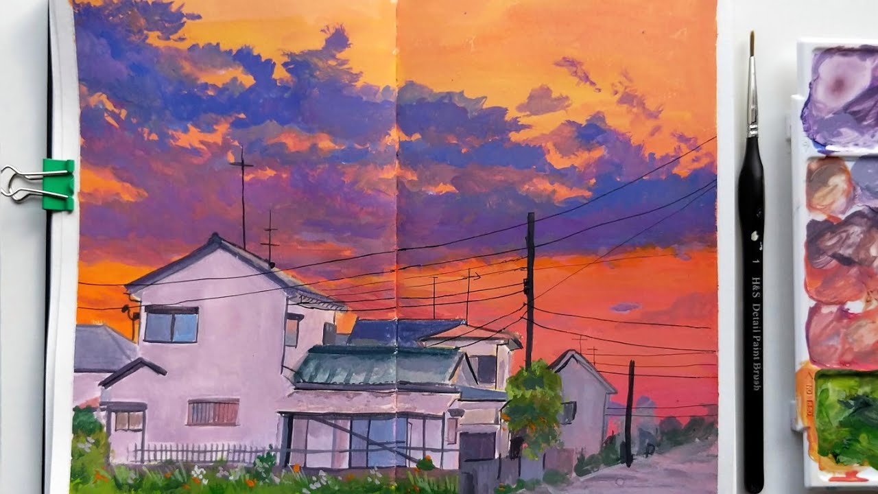 Paint a gouache sunset with me 🌄 - YouTube