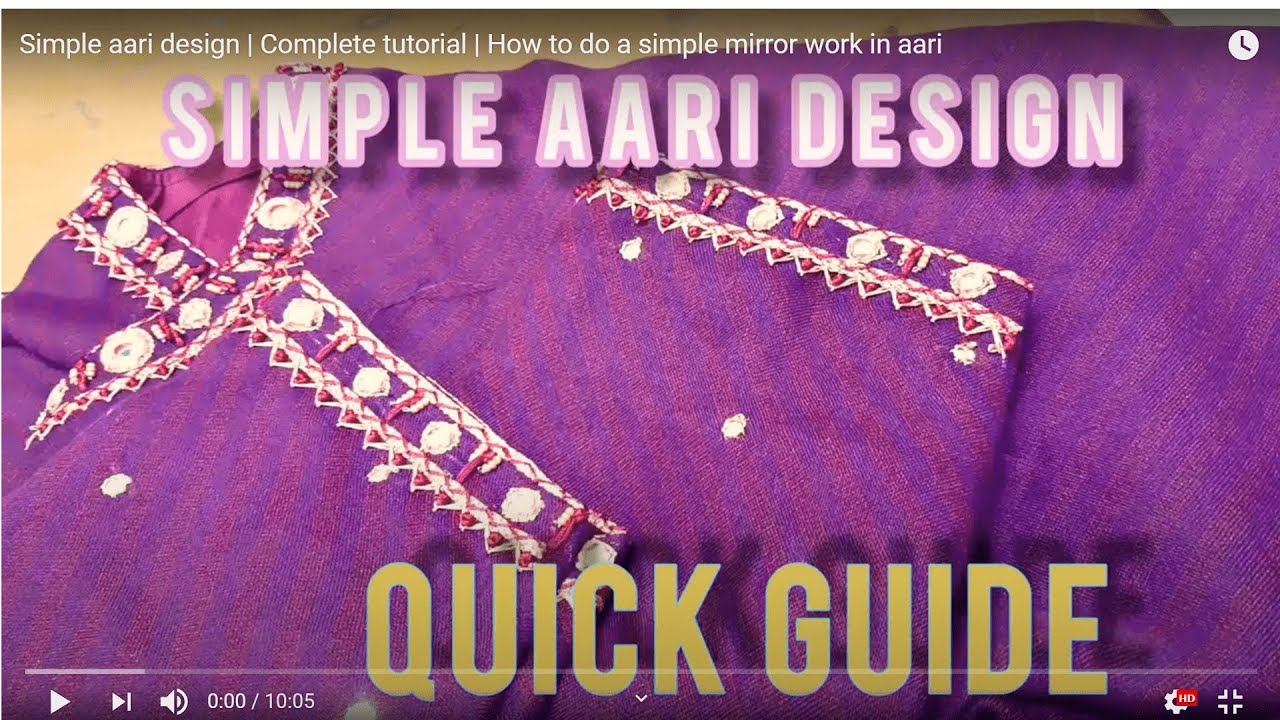 Simple aari design | Complete tutorial | How to do a simple mirror work ...