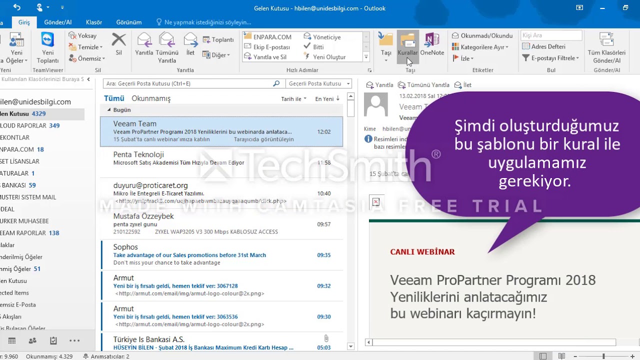 Microsoft Outlook Otomatik Yanıt Oluşturma - YouTube