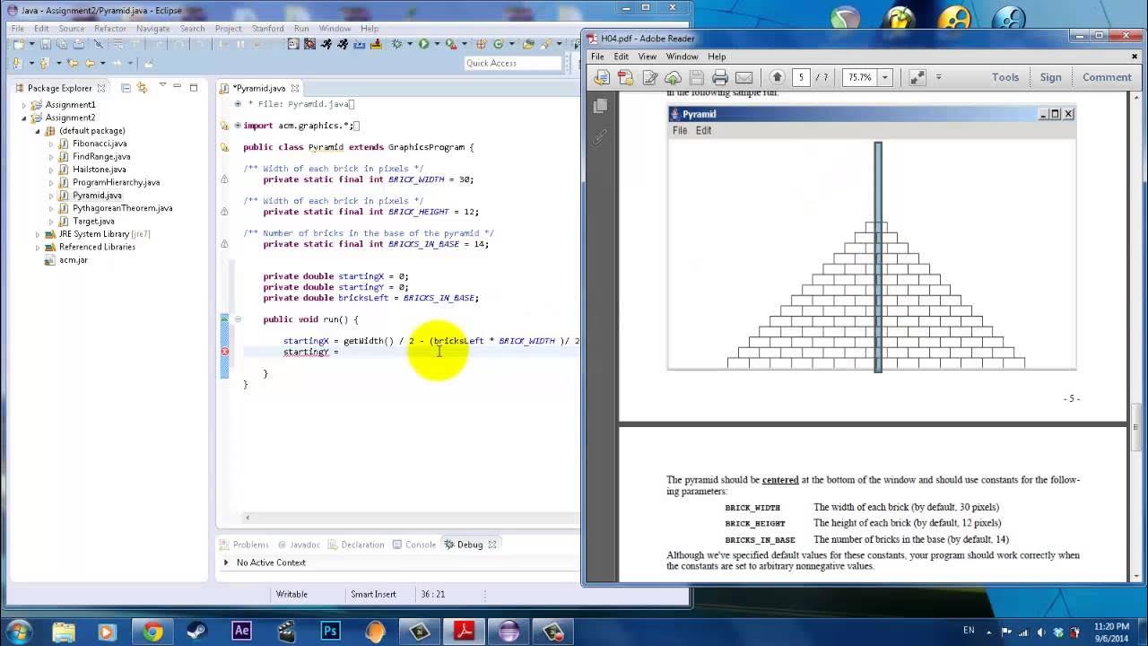 CS106A Assignment 2 Problem 6 - Pyramid - YouTube