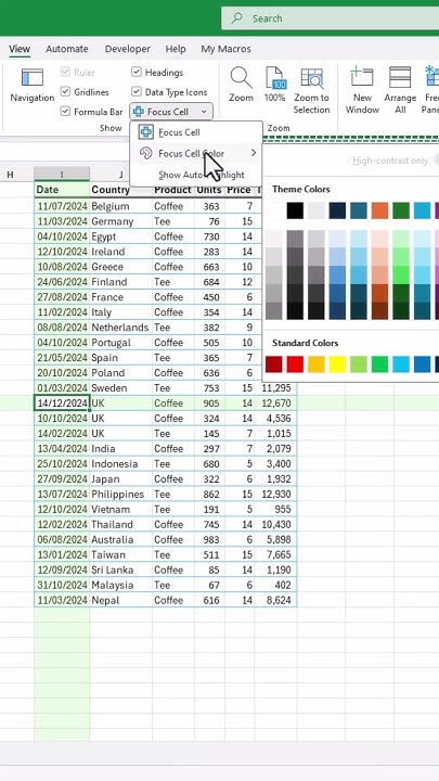 Focus Cell: Highlight Row and Column of Active Cell in Excel - YouTube