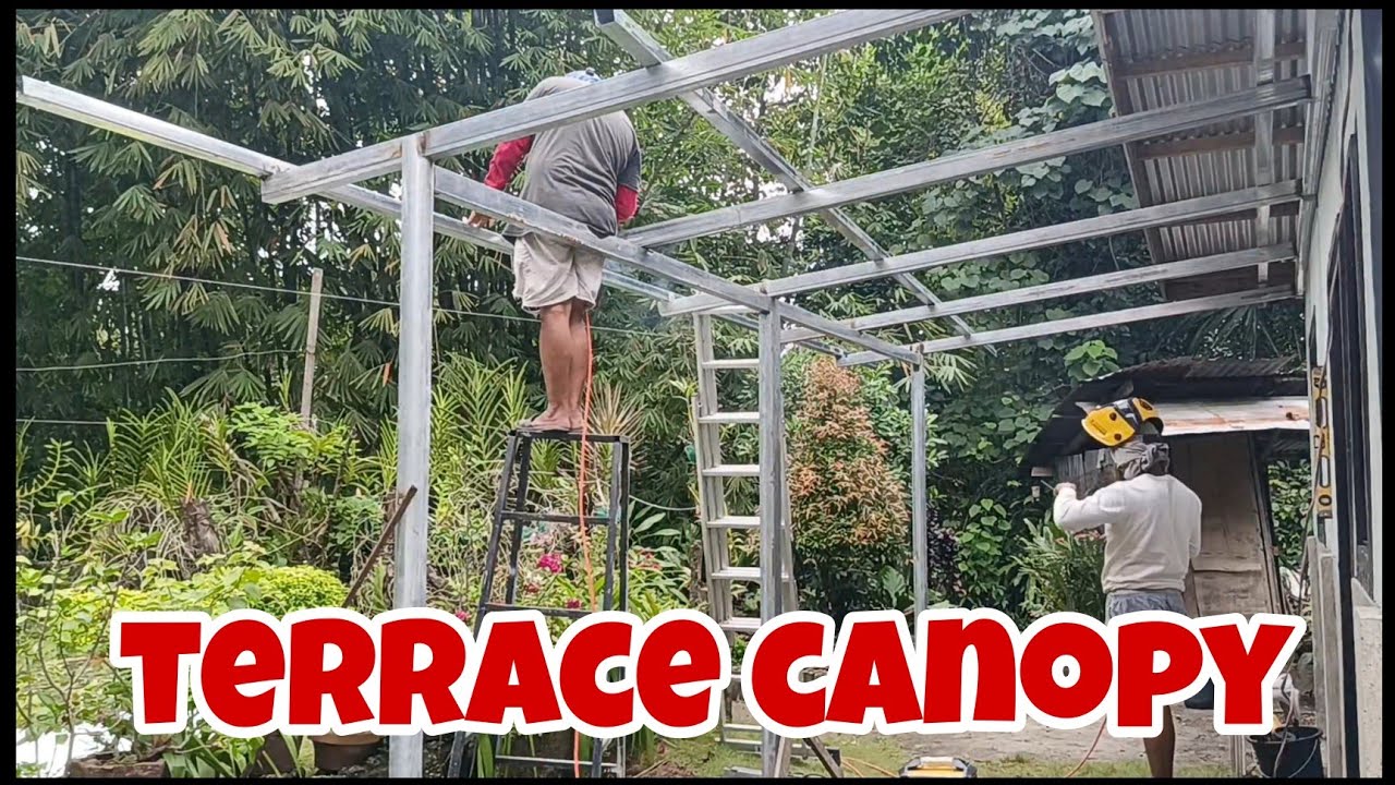DIY. terrace canopy,, steel trusses - YouTube
