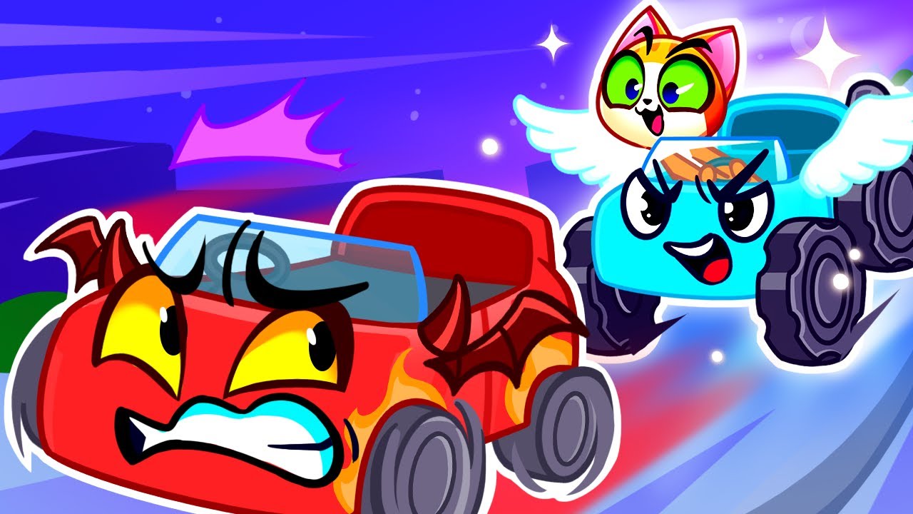 😈 Angel Car VS Demon Car 🚘 Monster Track Story for Kids by Purr Purr 😻 ...