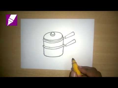 How to draw a Double boiler | How to draw Kitchen Tools & Items | Easy ...