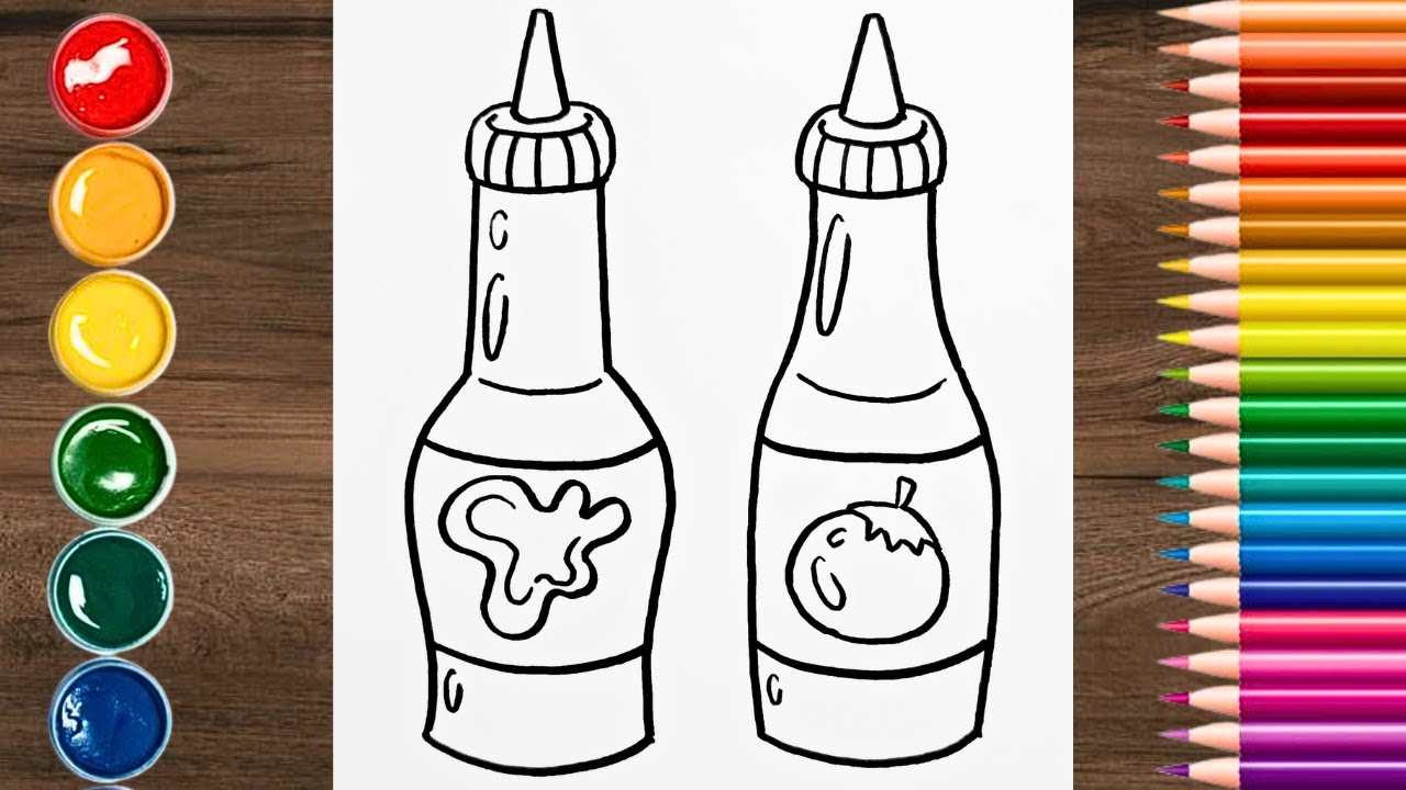 How to draw SAUCE BOTTLES │ EASY drawing tutorial for beginners │ Step ...