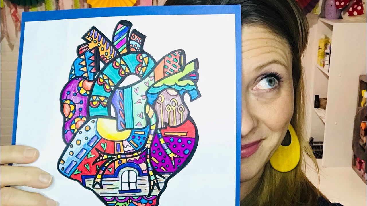 How to draw a Folk Art Heart - STEAM Art Lesson for Middle School - YouTube