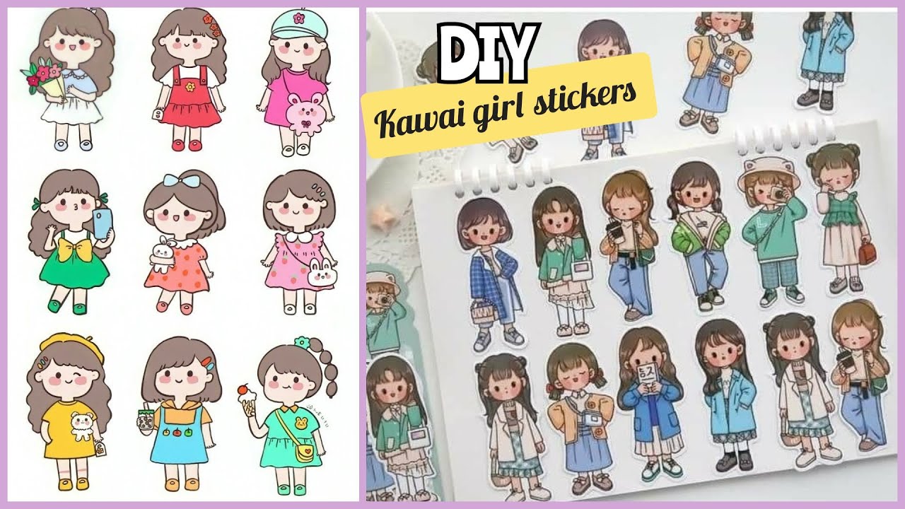 How to make kawai girl stickers for journal | Diy kawai girl stickers ...